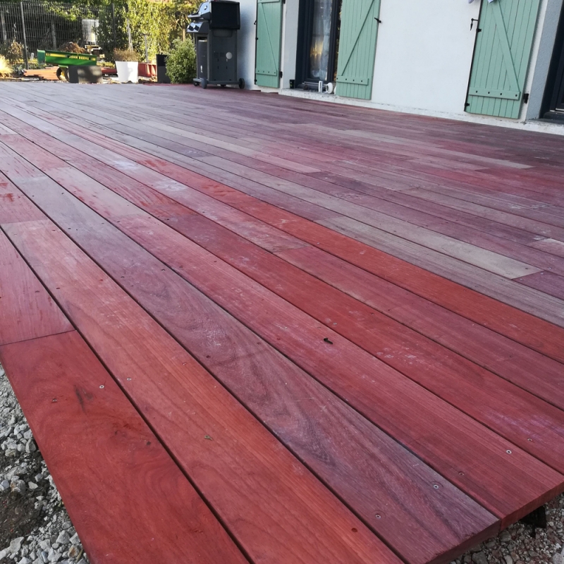 Lame de terrasse en Padouk, bois exotique (supérieure à 2,15 m ...
